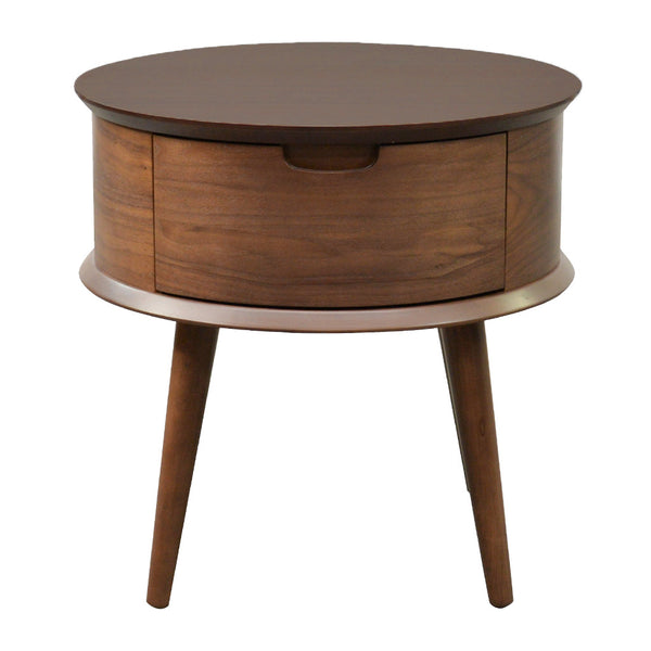 Caleb Retro Walnut + Beech Wooden Round Bedside Table - The Design Edit ...